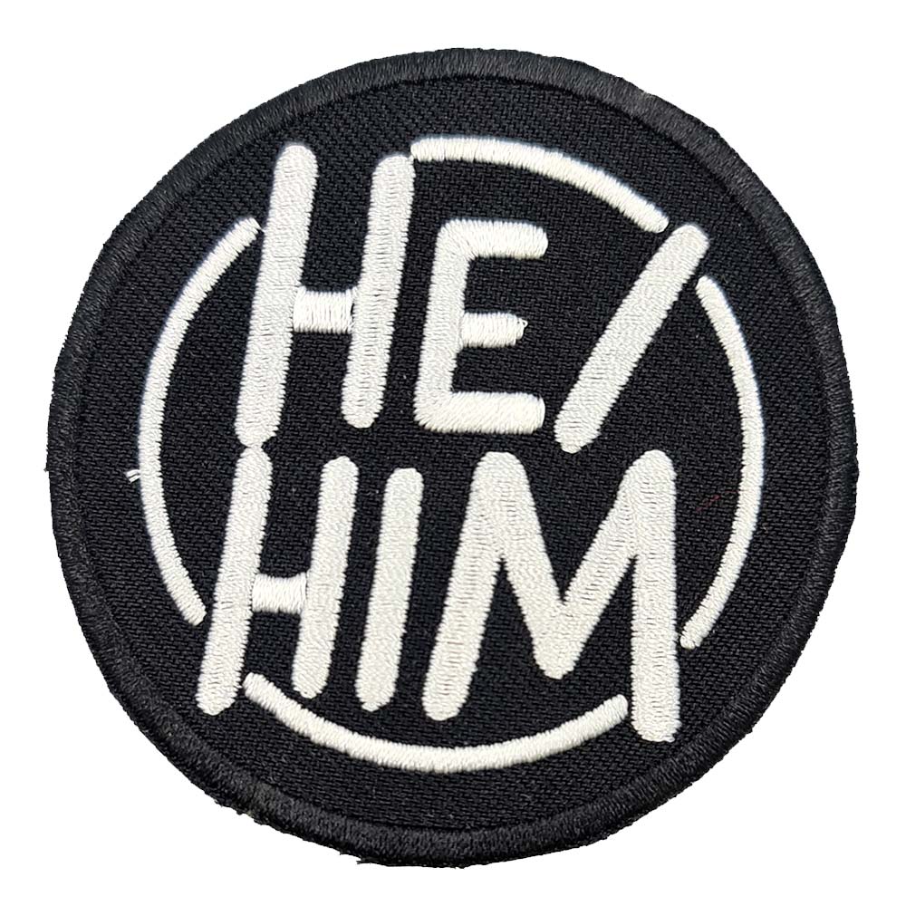 Pronoun He/Him Circular Embroidered Iron-On Patch – www.gayprideshop.co.uk