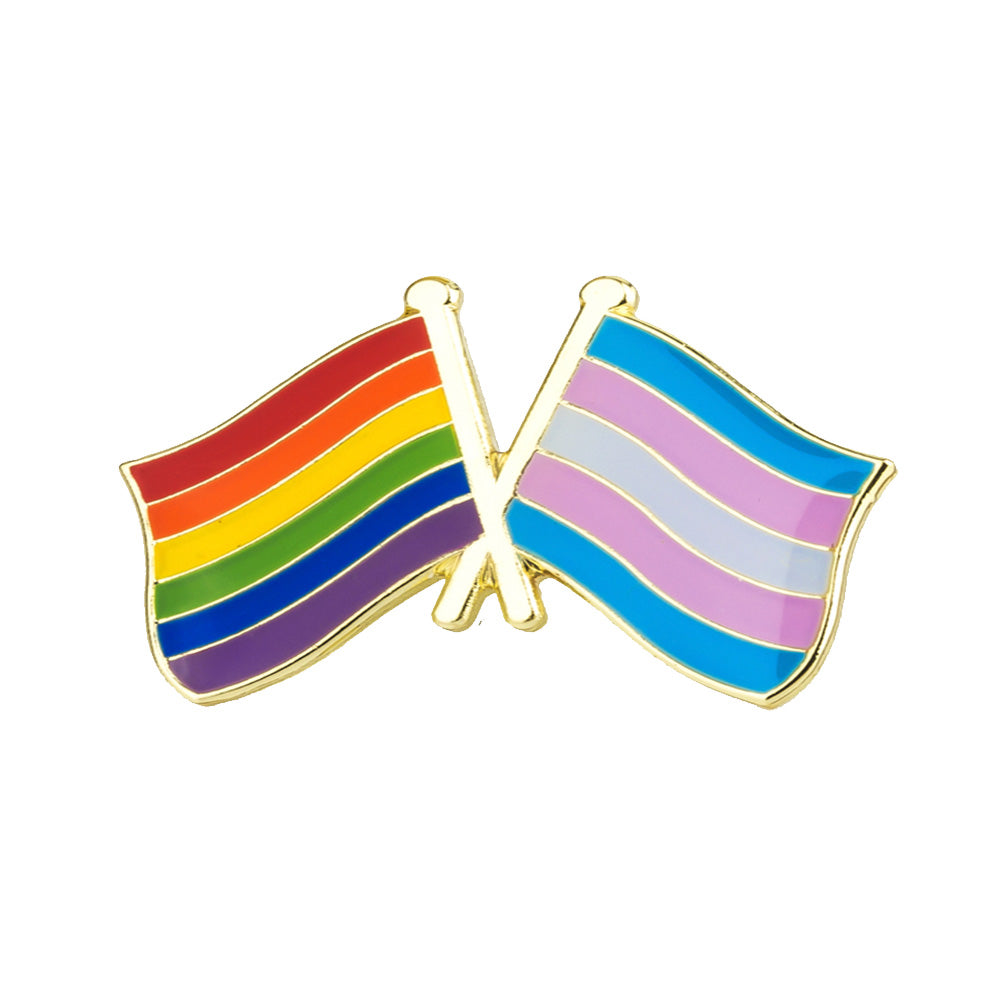 Rainbow & Transgender Mini Gold Metal Waving Flags Lapel Pin Badge ...