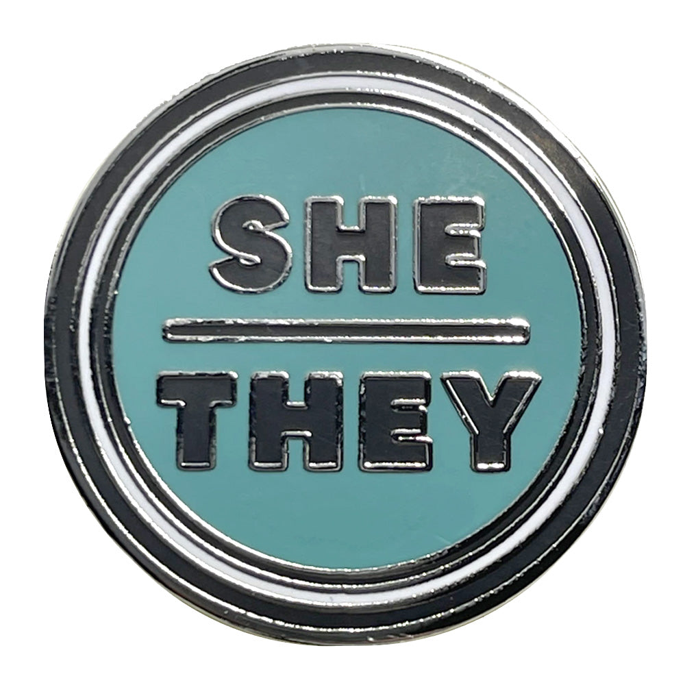 Pronoun She/They Round Metal & Enamel Pin (Turquoise) – www ...