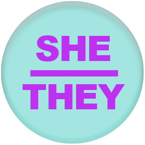 Pronoun She/They Small Pin Badge (Pale Blue) – www.gayprideshop.co.uk