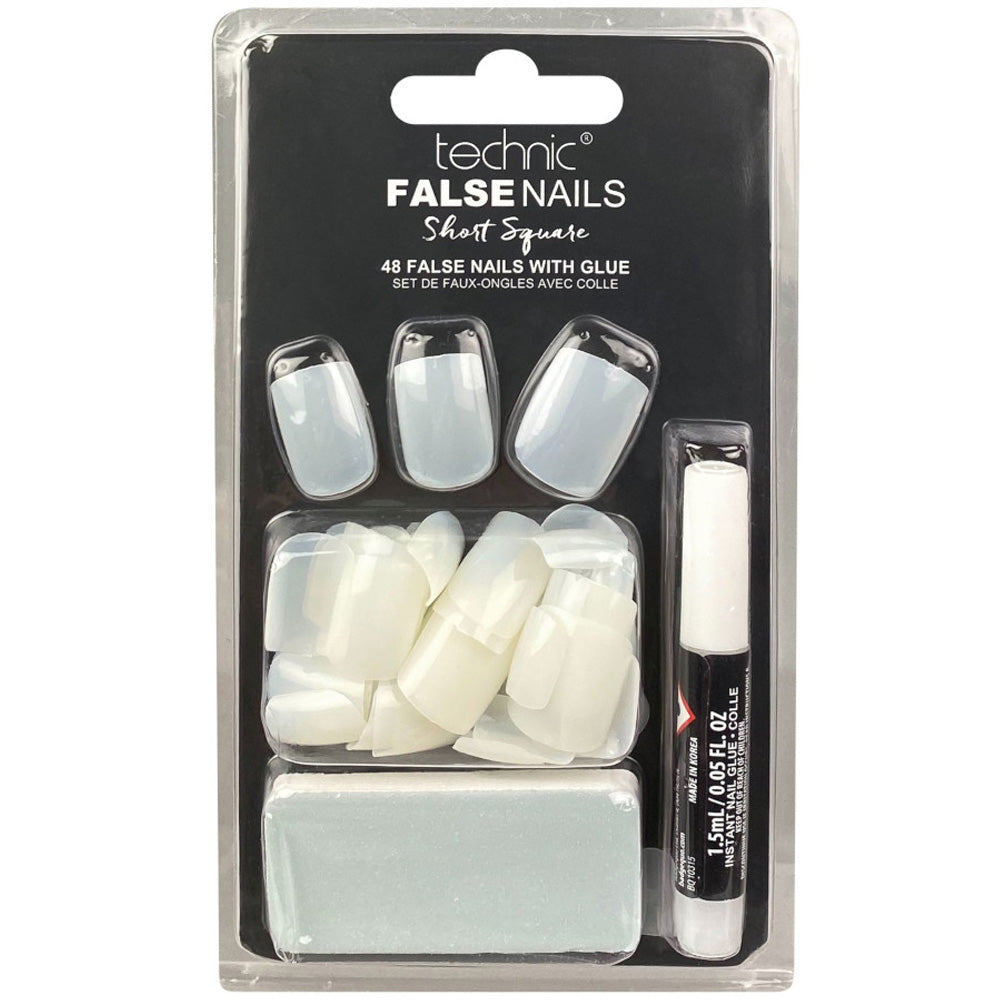 Technic False Nails - 48 Short Square Nails with Glue – www ...