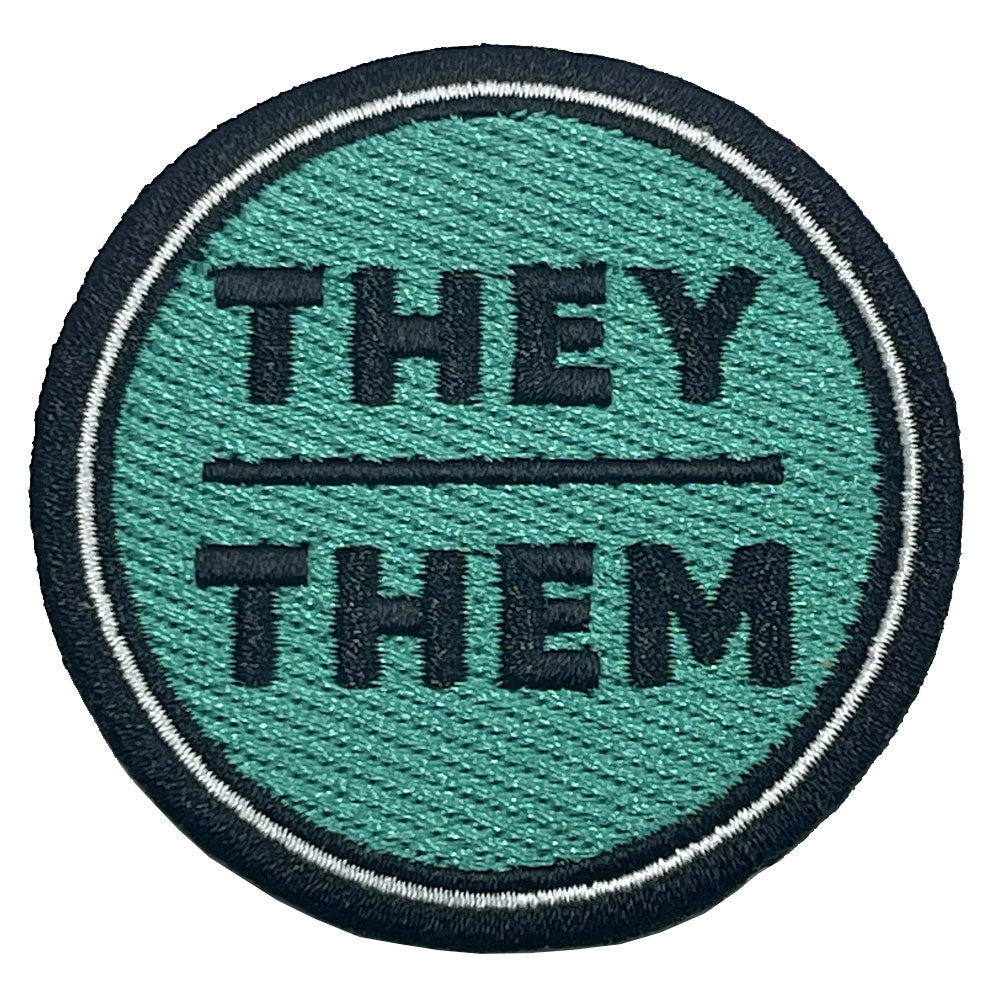 Pronoun They/Them Round Iron-On Embroidered Patch (Turquoise) – www ...